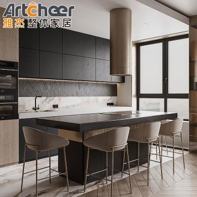 China Contemporary Design Wooden Kitchen Cabinets with Island Table and E1 Grade Material for sale