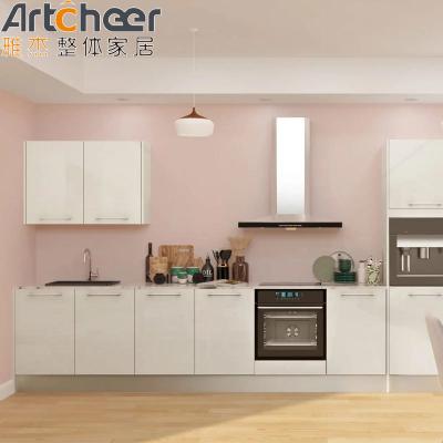 China UK Style Solid Wood Door Panel High Gloss Lacquer Finish I Shape Mini Kitchen Cabinets for sale