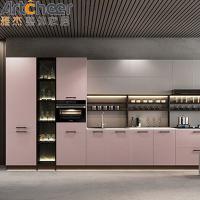 China Handless Door Soft Close L Shape Kitchen Cabinet With Solid Surface Countertop Modern Design for sale