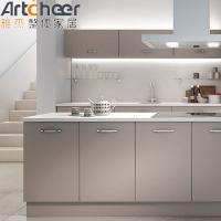 China High Gloss White Kitchen Cabinet Set With Laminated Bullnose Countertop for sale
