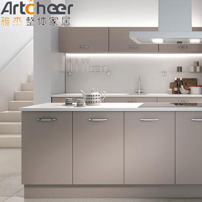 China High Gloss White Kitchen Cabinet Set With Laminated Bullnose Countertop for sale