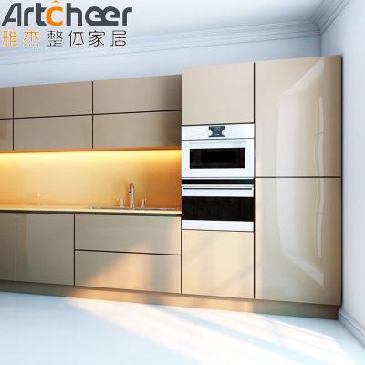 China Contemporary Design Style High Gloss Lacquer Modern Kitchen Wall Cabinet Beige And Grey Color for sale