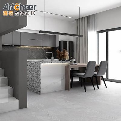 China High Gloss Lacquer Kitchen Cabinet with L Shape Sintered Stone Table Top Customized Color for sale