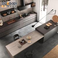 China Customized Color Aluminium Kitchen Cabinets with Flat Edge Countertop and Dining Table for sale