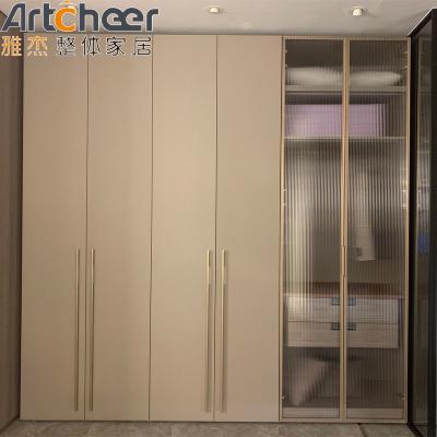 China Modern Golden Aluminium Frame Wardrobe with LED Lighting and Customized Size for Bedroom for sale