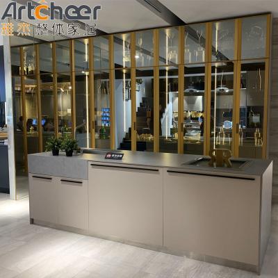 China Golden Color Aluminium Frame Modern Italian Design Kitchen Cabinet with Eco-Friendly Material for sale