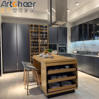China Italian Design Kitchen Cabinet with Quartz Stone Top and Tall Cabinet Ready to Ship for sale