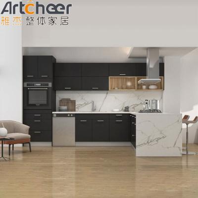 China Modern Minimalist Design Kitchen Cabinets with Imported Quartz Stone Table Top and Solid Wood Door Finish for sale