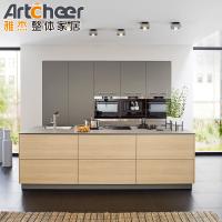 China Modern Melamine Finish Kitchen Cabinets with Gray Sintered Stone Top and Eco-Friendly Design for Villa and Apartment for sale
