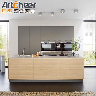 China Modern Melamine Finish Kitchen Cabinets with Gray Sintered Stone Top and Eco-Friendly Design for Villa and Apartment for sale