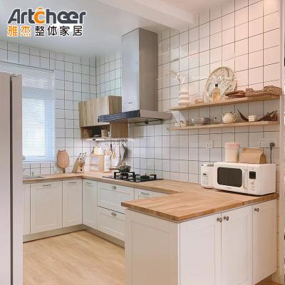 China Farmhouse Design Solid Wooden White Color Kitchen Cabinet Modular Kitchen Furniture for sale