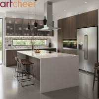 China Modern UV High Gloss Kitchen Cabinet with Quartz Stone Island and Eco-Friendly Material for sale