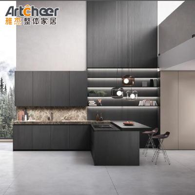 China Modern Dark Grey Kitchen Base Cabinet with Water Resistant Carcass and 5 Drawers for Luxury Homes for sale