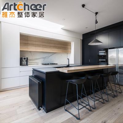 China European Design L Shape Kitchen Cabinet with Resin Laminate Countertop and Intelligent Drawer Basket for sale
