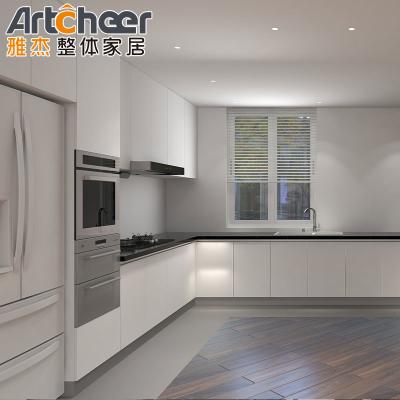 China White Kitchen Cabinet with Gloss Oak Doors Modern Luxury Design and 3 Years Guarantee for sale