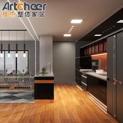 China Modern Design L Shape Kitchen Cabinet with LED Lighting and Customized Color for Apartments for sale