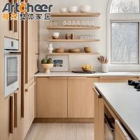 China Modern Design L Shape Cabinet with Solid Maple Wood Veneer and White Quartz Stone Table Top for sale