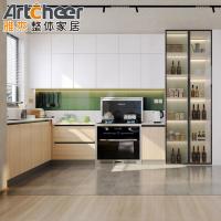 China Custom Stainless Steel Kitchen Cabinet in White Oak Color with Tall Cabinet Closet for Apartment for sale