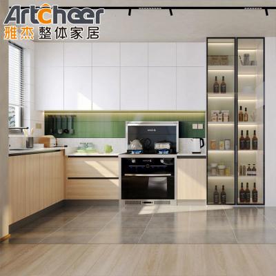 China Custom Stainless Steel Kitchen Cabinet in White Oak Color with Tall Cabinet Closet for Apartment for sale