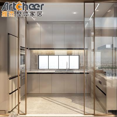 China European Style L Shape Kitchen Cabinet with Stainless Steel and Customized Color Options for sale