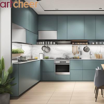 China Luxury European Design L Shape Kitchen Cabinet with Quartz Stone Top and Custom Furniture for sale