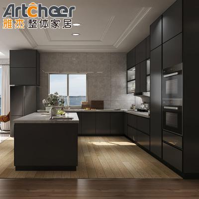 China Modern L Shape Kitchen Cabinet with Melamine Material and Customized Size Offering 3 Years Guarantee for sale