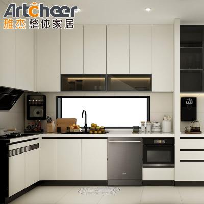 China Custom Size Solid Wood Modern Design L Shape Kitchen Cabinet for sale
