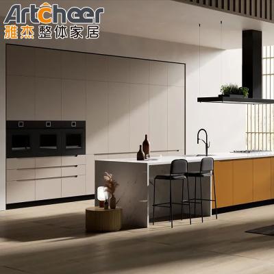 China Dark Cherry Wood Kitchen Cabinet with White Quartz Stone Table Top and Custom Size Modular Kitchen Furniture for sale