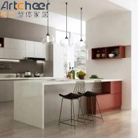 China Custom Made Modern Light Grey Kitchen Cabinet with White Quartz Stone Table Top and Island Cabinet for sale
