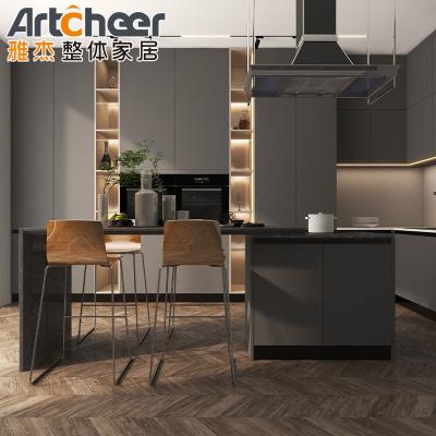 China Modern Grey Design Lacquer Finish Industrial Style Kitchen Cabinet Modular Kitchen for sale