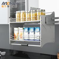 China Stainless Steel 304# Kitchen Lift Basket with Soft Close Hardware and Modern Design for sale