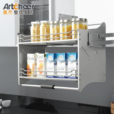China Stainless Steel 304# Kitchen Lift Basket with Soft Close Hardware and Modern Design for sale