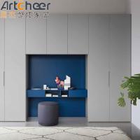 China Modern Design Matte Grey Wardrobe with Writing Desk - Customizable Bedroom Furniture for sale