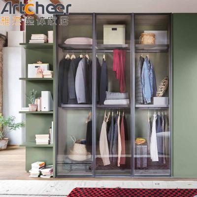China Modern Style Walk In Wardrobe with Aluminium Frame and Glass Door for Bedroom for sale