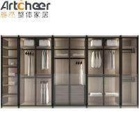 China Customized Size Modern Stylish Walk In Wardrobe with Tempered Glass Doors for sale