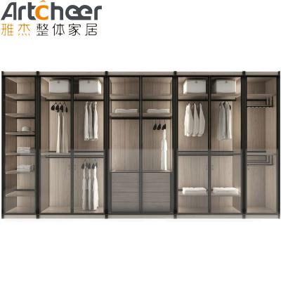 China Customized Size Modern Stylish Walk In Wardrobe with Tempered Glass Doors for sale