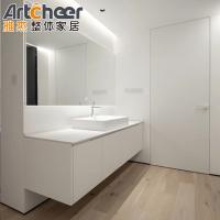China Custom Size Water Resistant Soft Closing Bathroom Vanity Combo with LED Mirror and Ceramic Basin for sale