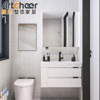 China Modern Luxury Bathroom Vanity with LED Mirror Wall-mounted Design and Marble Countertop for sale