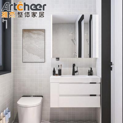 China Modern Luxury Bathroom Vanity with LED Mirror Wall-mounted Design and Marble Countertop for sale