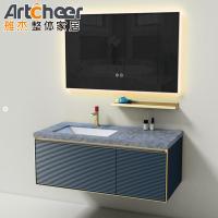 China Wall Mounted Bathroom Vanity Combo with LED Light and Ceramic Basin for sale