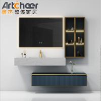 China Modern Design Water Resistant Bathroom Vanity Cabinet with Soft Closing and Vanity Mirror for sale
