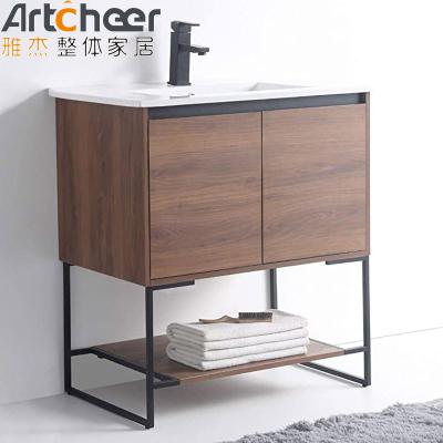 China Modern Bathroom Vanity Cabinet with Steel Legs Open Shelf and Two Door Design for sale