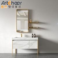 China Modern Wall-mounted Bathroom Vanity Combo with Plywood Cabinet and Slab Basin for Hotel for sale