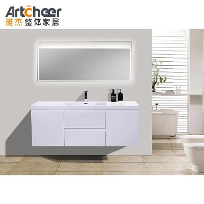 China Modern Design Wall-mounted Bathroom Vanity Combo with LED Mirror for Apartments for sale