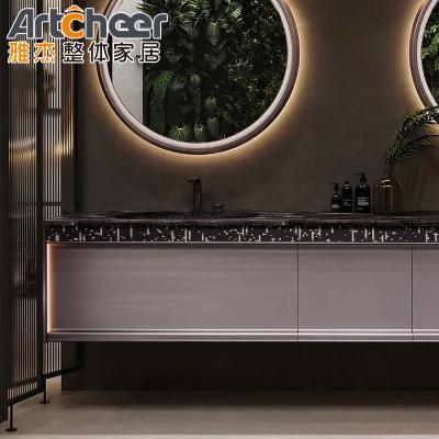 China Modern Bathroom Vanity Combo with Quartz Stone Table Top and LED Mirror for sale