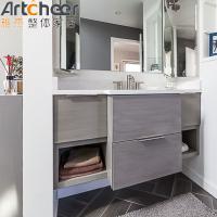 China Wall Mounted Bathroom Vanity Combo with Double Sinks and LED Light Mirror for sale