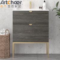 China Modern Bathroom Vanity with Marble Countertop Rose Golden Stainless Steel Base and Two Drawers for sale