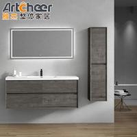 China Wall Mounted Bathroom Vanity with Aluminium Drawer Round Top Design in Grey Color for sale