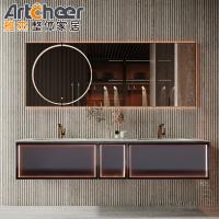 China Custom Made Luxury Wall-mounted Eco-Friendly Bathroom Vanity with Smart Mirror and Ceramic Basin for sale