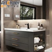 China Modern Design Solid Wood Bathroom Vanity with Quartz Countertop and Mirror for sale